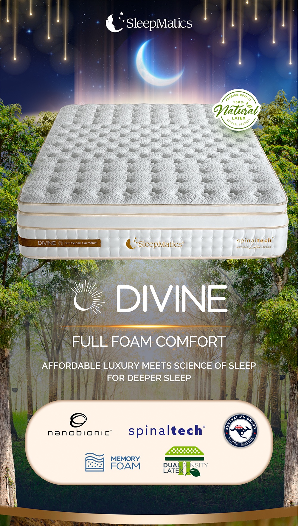 Sleepmatics Divine Full Foam Comfort 5-Zone Natural Latex + Memory Foam ...