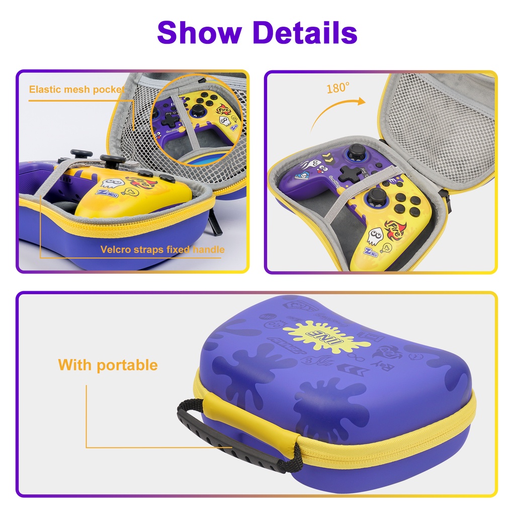 IINE Splatoon Design Purple Controller Storage Bag for Pro Controller ...