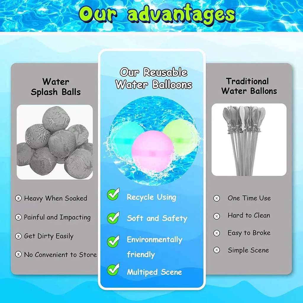 3H Reusable Water Bomb Splash Balls Balloons Absorbent Ball Outdoor ...