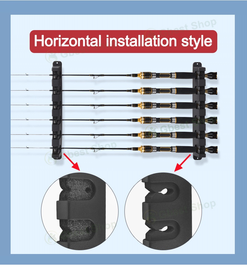 Fishing Rod Holder Stand kit 6 Holes Plastic Wear-resistant Horizontal ...