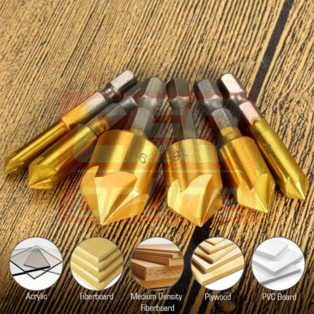 CEO 🇲🇾 6PCS Countersink Drill Bit Set 1/4'' Hex Shank 90 Degree Wood ...