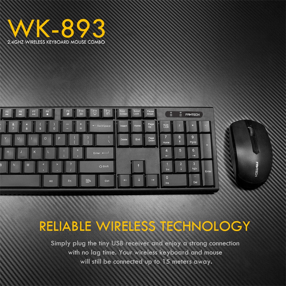 FANTECH WK-893 2.4GHz WIRELESS OFFICE KEYBOARD & MOUSE COMBO BUTTONS CLEARLY LEGIBLE WK893 (KB92 ...