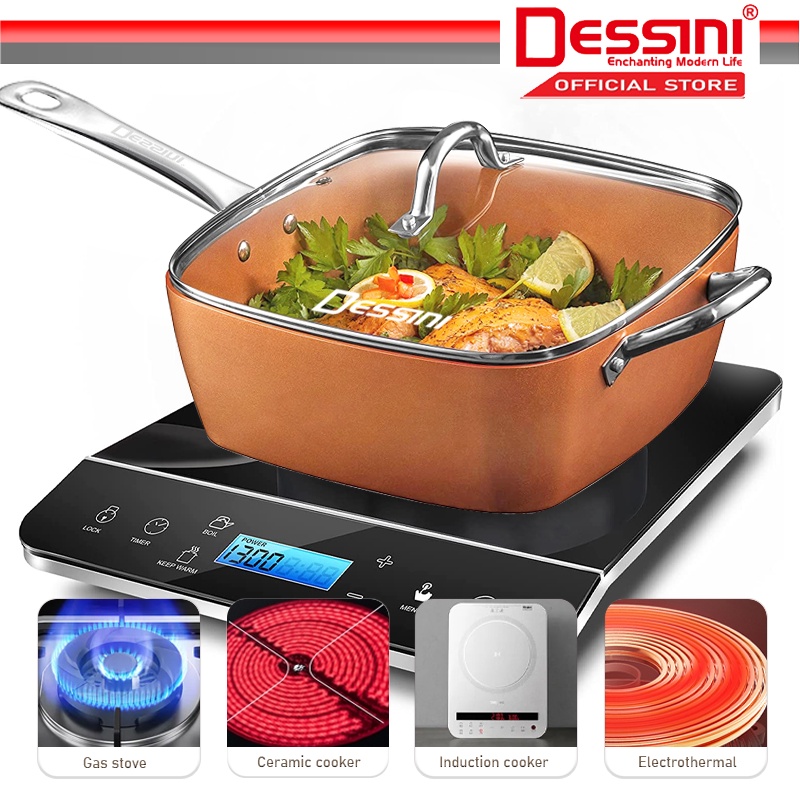 DESSINI ITALY Zero Fat 4 Pcs Aluminium Induction Non Stick Copper ...