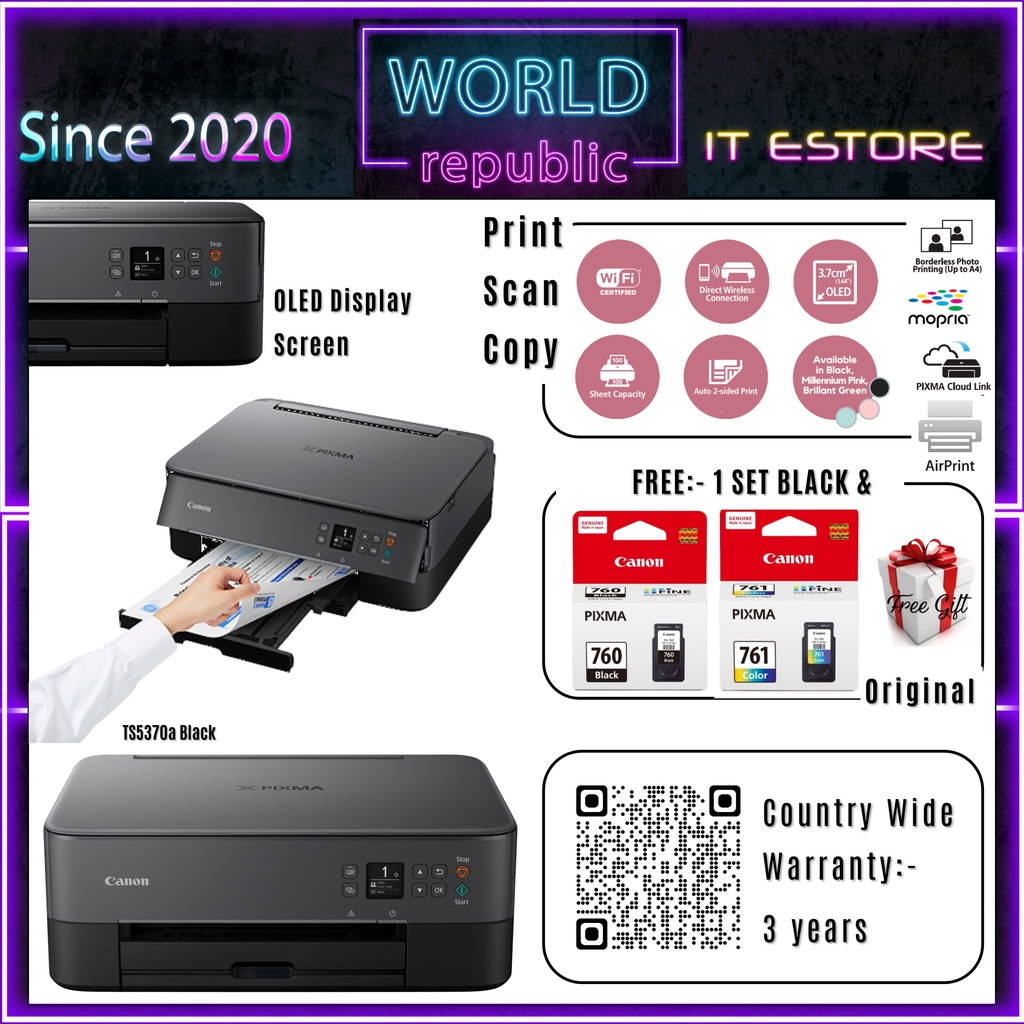 CANON Printer Wireless - PIXMA TS5370a WiFi Photo All-In-One with 1.44 ...