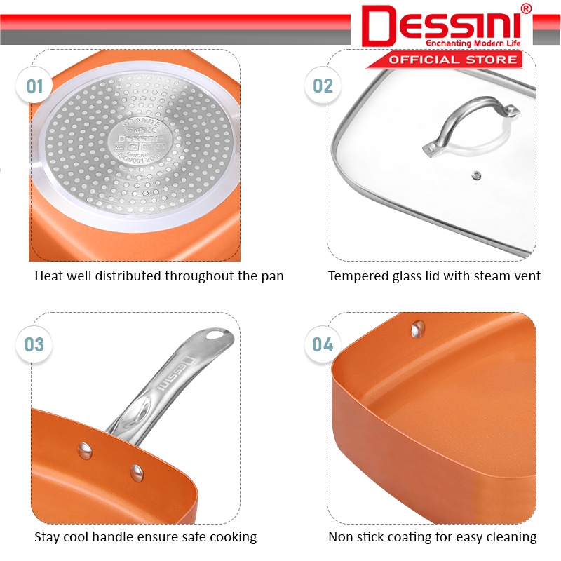 DESSINI ITALY Zero Fat 4 Pcs Aluminium Induction Non Stick Copper ...