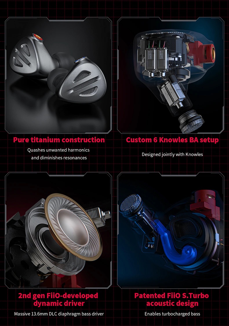 FiiO FH9 Hi-Res 7 Drivers Hybrid (6 Knowles BA + 1 DD) Detachable MMCX ...