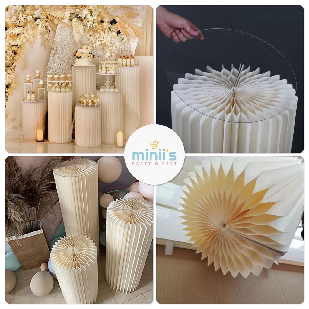 MINIIS PARTY Premium Folding Cake Stand Round Paper Cylinder Stand Meja ...