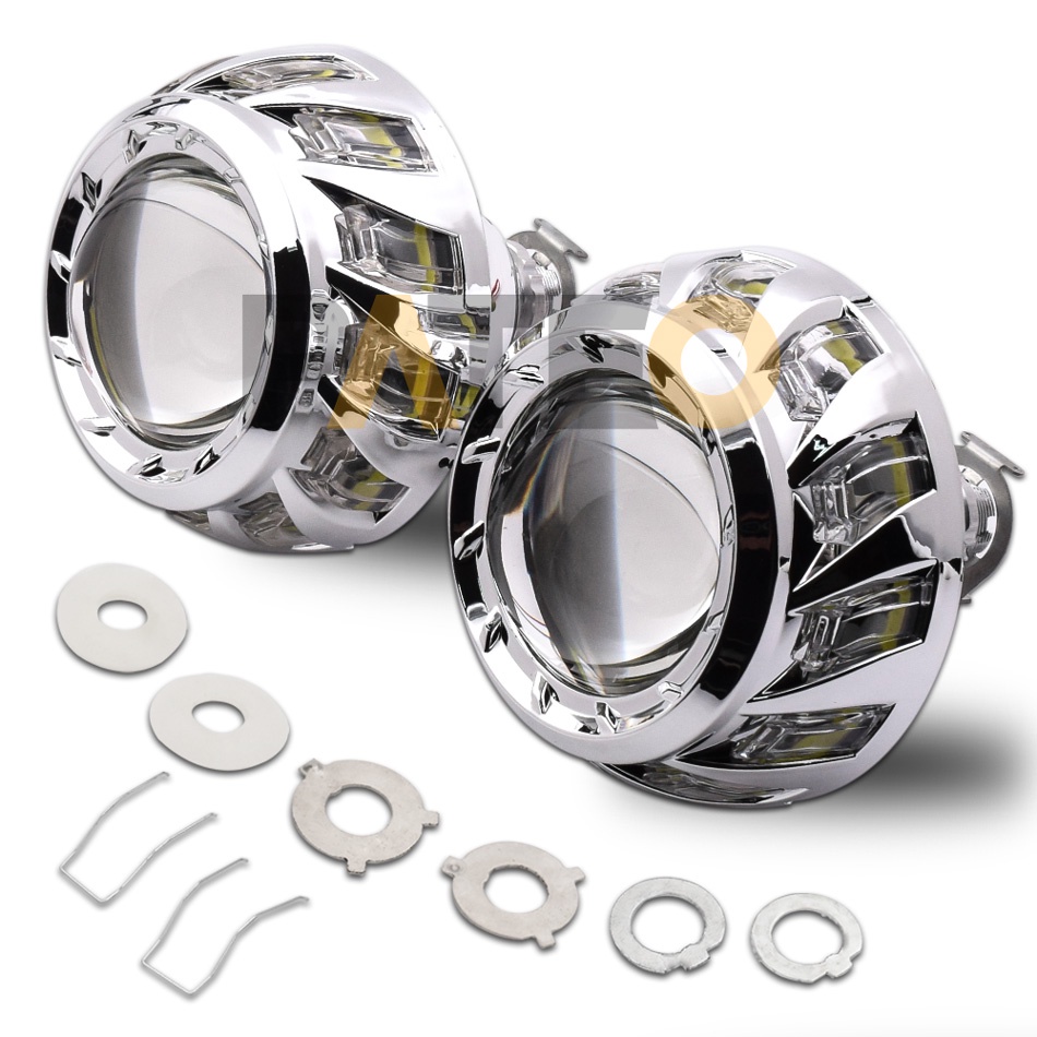 LED RGBW Dynamic Angel Eyes Turbine Halo Rings 3 inch Bi-xenon HID Projector Headlight Lenses ...