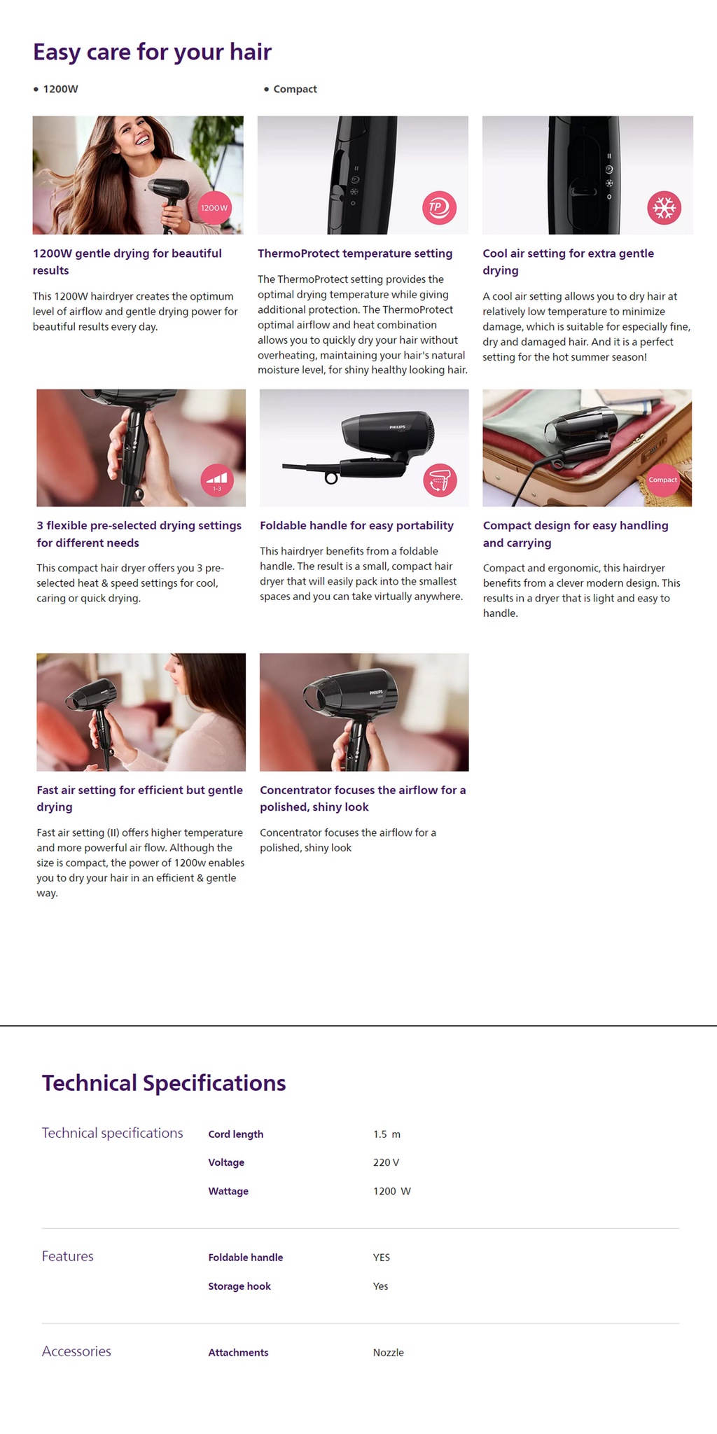 Philips Essential Care Compact Foldable Hair Dryer BHC010 BHC010/13 | Shopee Malaysia