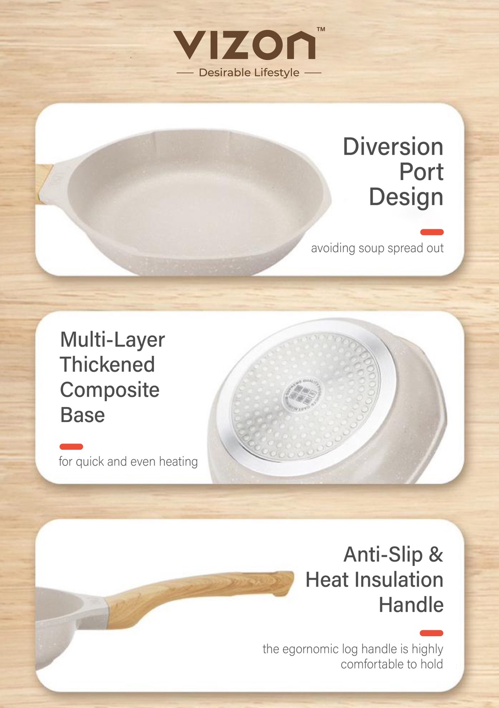 Vizon Granite Octagonal Non-Stick Frying Pan with Lid 24/28cm Pot Bowl ...