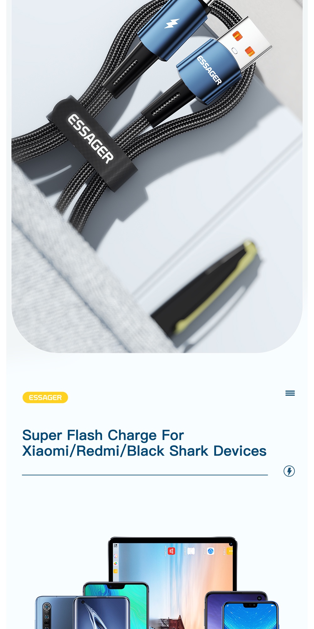 Essager 120W Super Fast Charge Type-C Cable 6A Quick Charge USB Cable ...