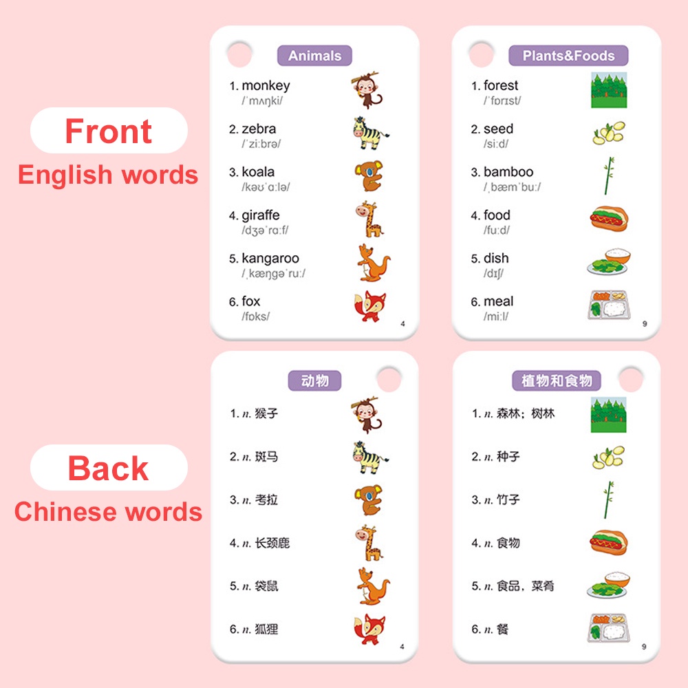 1200 English Words Cards Children Learning Animals Plants Fruits ...