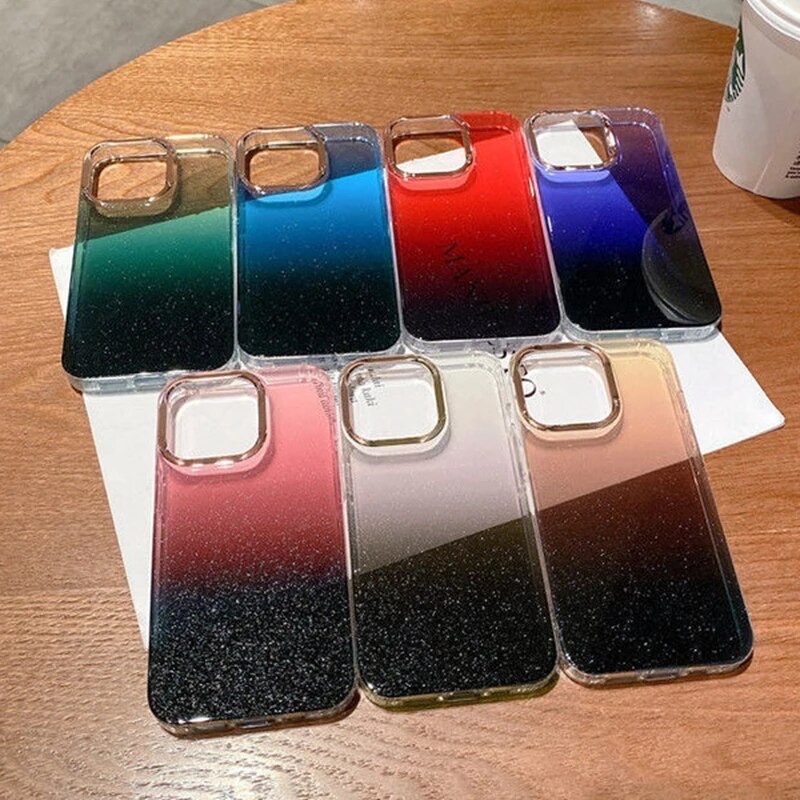 Sarung Telefon Mewah Berkilau Gradasi Warna untuk iPhone 14 / 13 / 12 ...