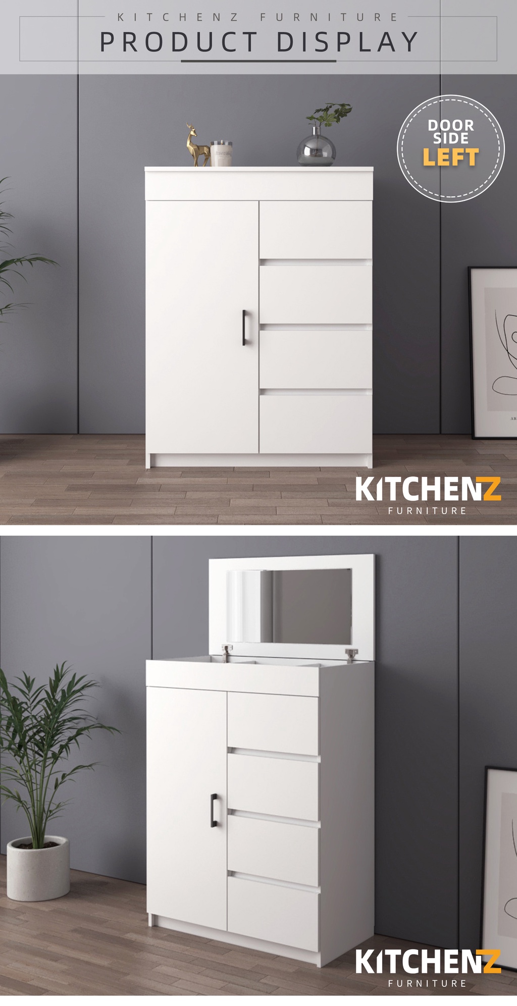 KitchenZ 4 Layers Chest Drawer with Door Cabinet Big Size Open Mirror ...