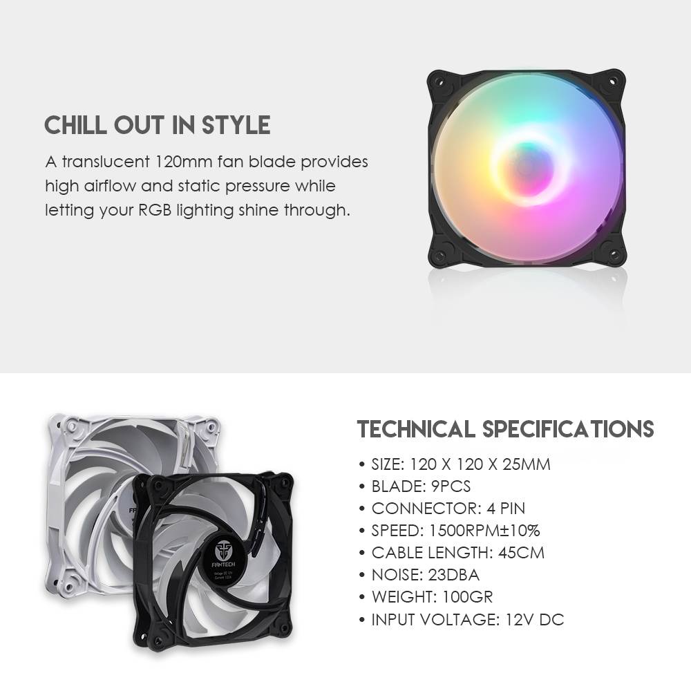 FANTECH CORE FC-120 RGB CPU COMPUTER CASING COOLING FAN FC120 FAN BLACK ...