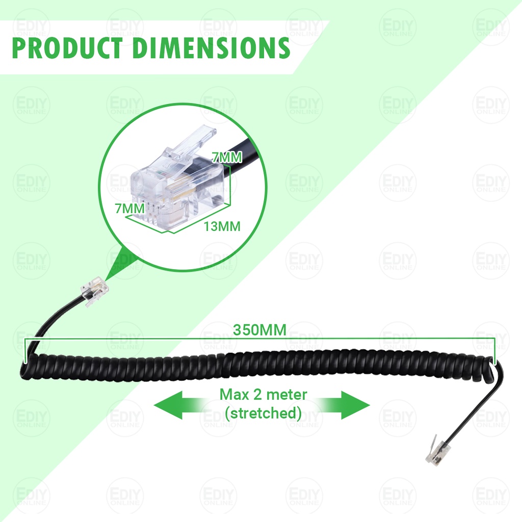 2M TELEPHONE SPRING CORD RJ9 4P4C Extension Curly Fixed line Landline ...