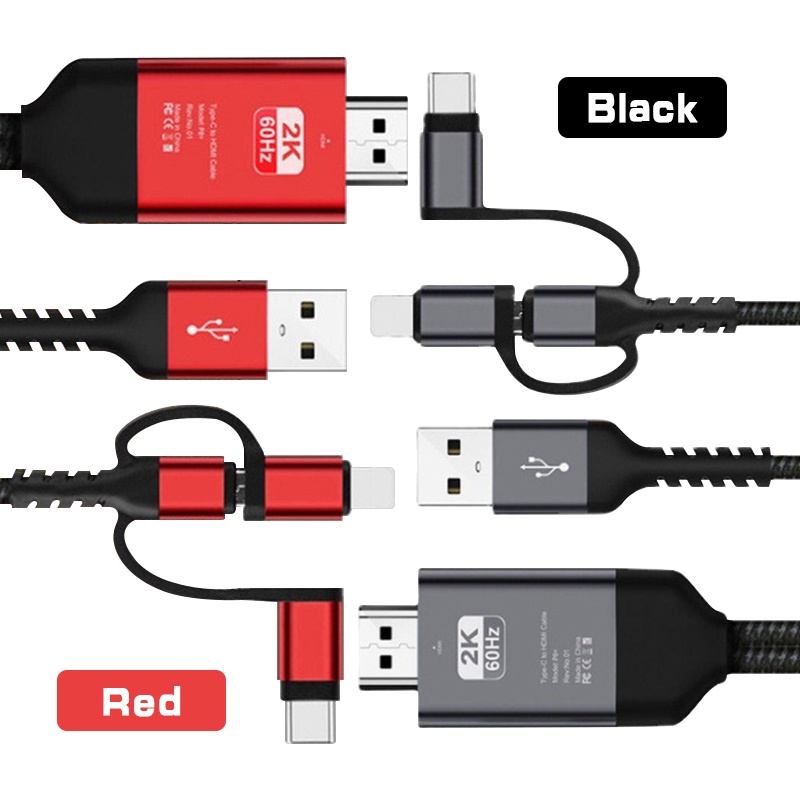 3 IN 1 HDMI Mirascreen Cable Phone to TV 1080P USB to HDMI Cable Type C ...