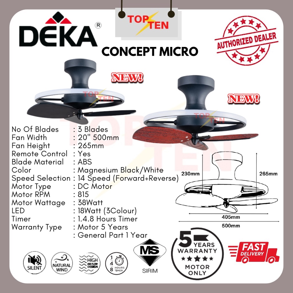 Deka Concept Micro Ceiling Fan 20" Mini Fan With LED Light New Modern ...