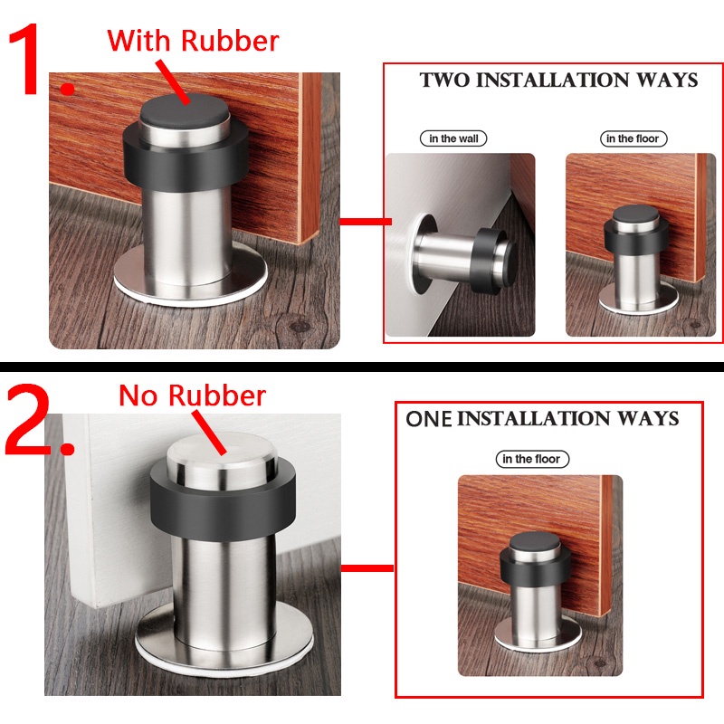 46mm-100mm Rubber Door Stopper Stainless Steel Door Protective Pad Wall ...