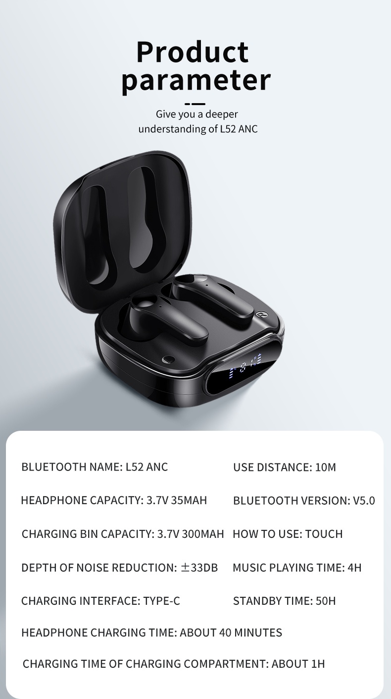L52x Wireless Bluetooth Earphones TWS 5.0 Stereo Sports Waterproof ...