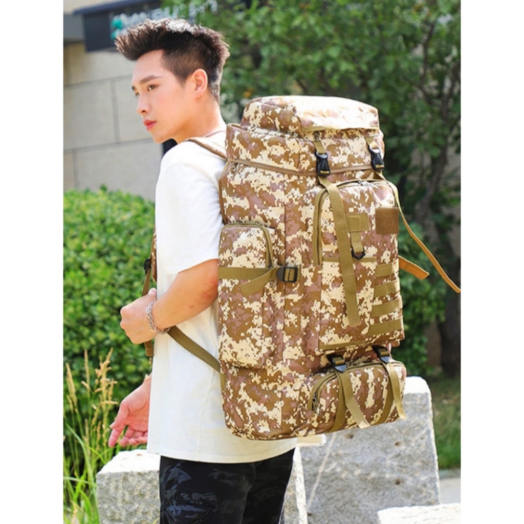 70L Large Capacity Backpack Waterproof Beg Hiking Bag Military Daki ...