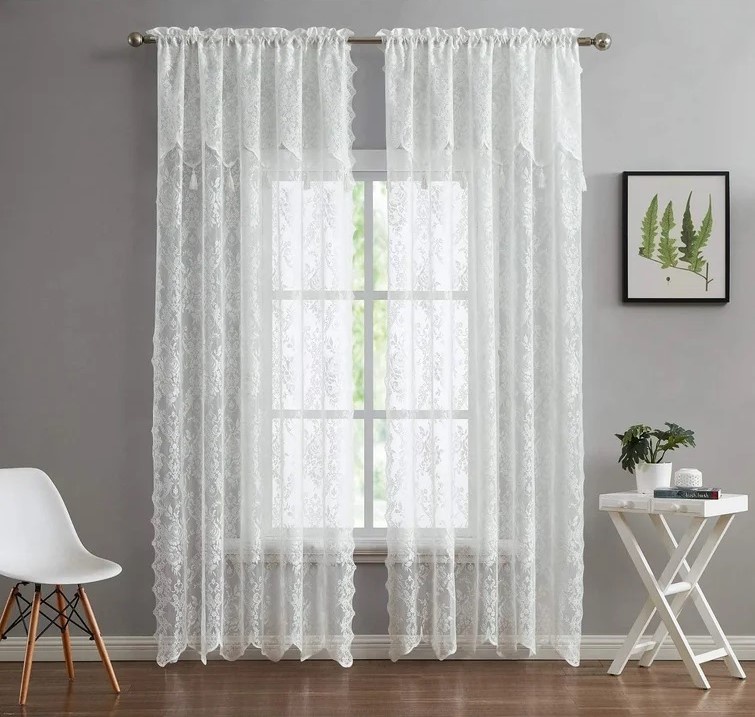 🎀Ready Stock🎀White Lace Sheer Curtain for Kitchen Home Soft Floral ...