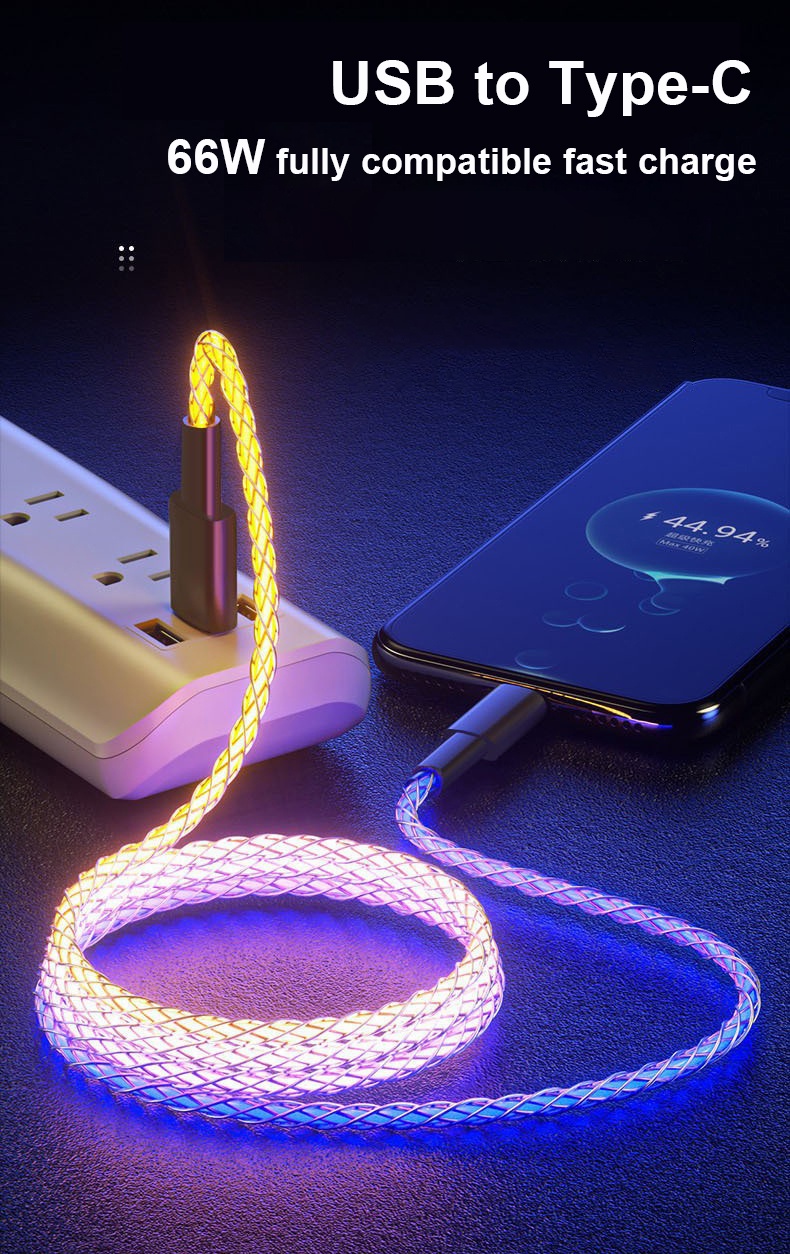 100W Super Fast Charging Cable 6A RGB Illusion Streamer USB Cable ...