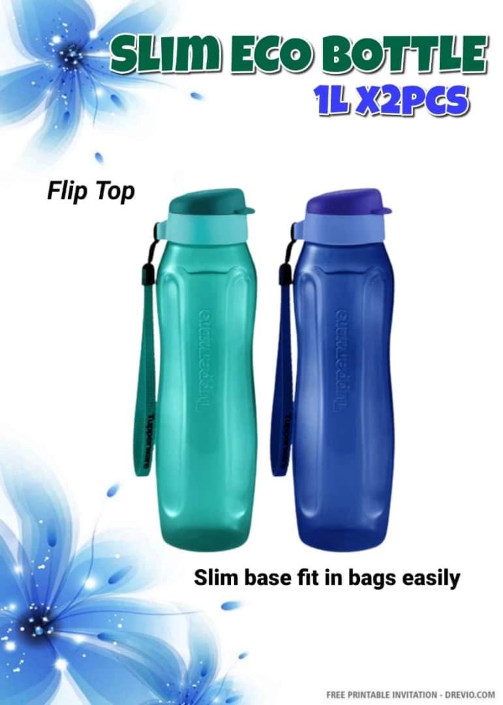 11 Jenis X Tupperware slim eco bottle Flip Top 1L (Black eco/ Blue Eco ...