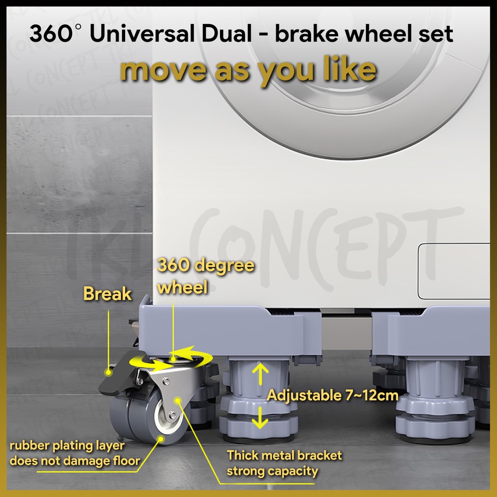 TKL Adjustable Washing Machine Stand Wheel Base Pelapik Roda Mesin ...