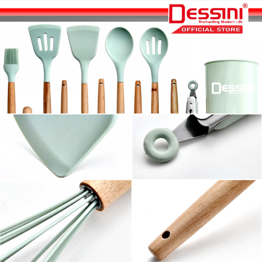 DESSINI ITALY Silicone Utensil Slotted Turner Spoon Spaghetti Server ...