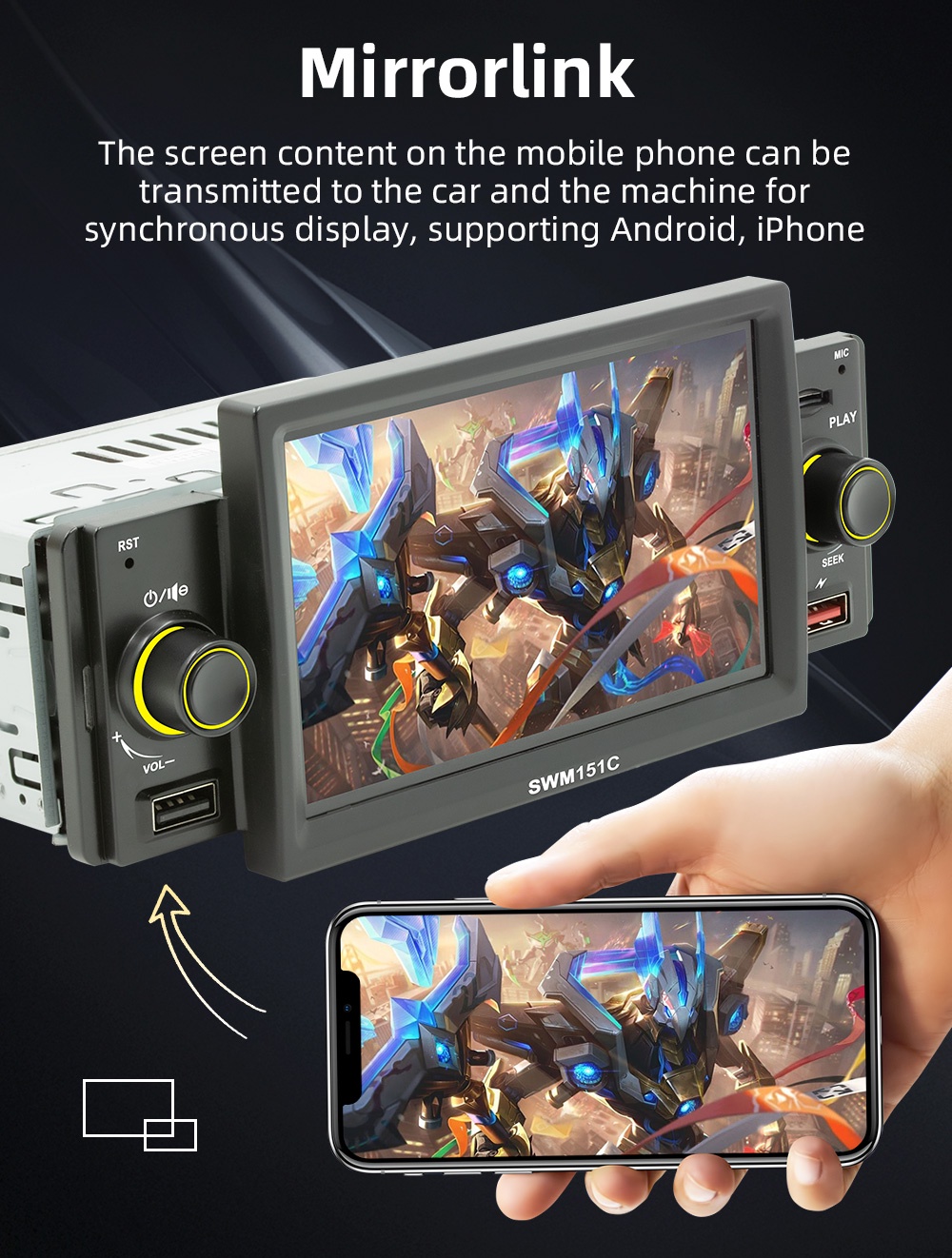 ESSGOO Carplay&Android Auto Single 1 Din Multimedia MP5 Car Player Bluetooth 5" INCH Touch ...