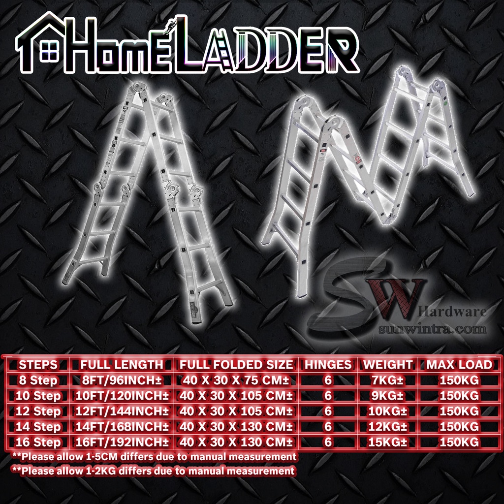 SW Hardware Heavy Duty Multipurpose Ladder 8 Steps Home Ladder Wide ...