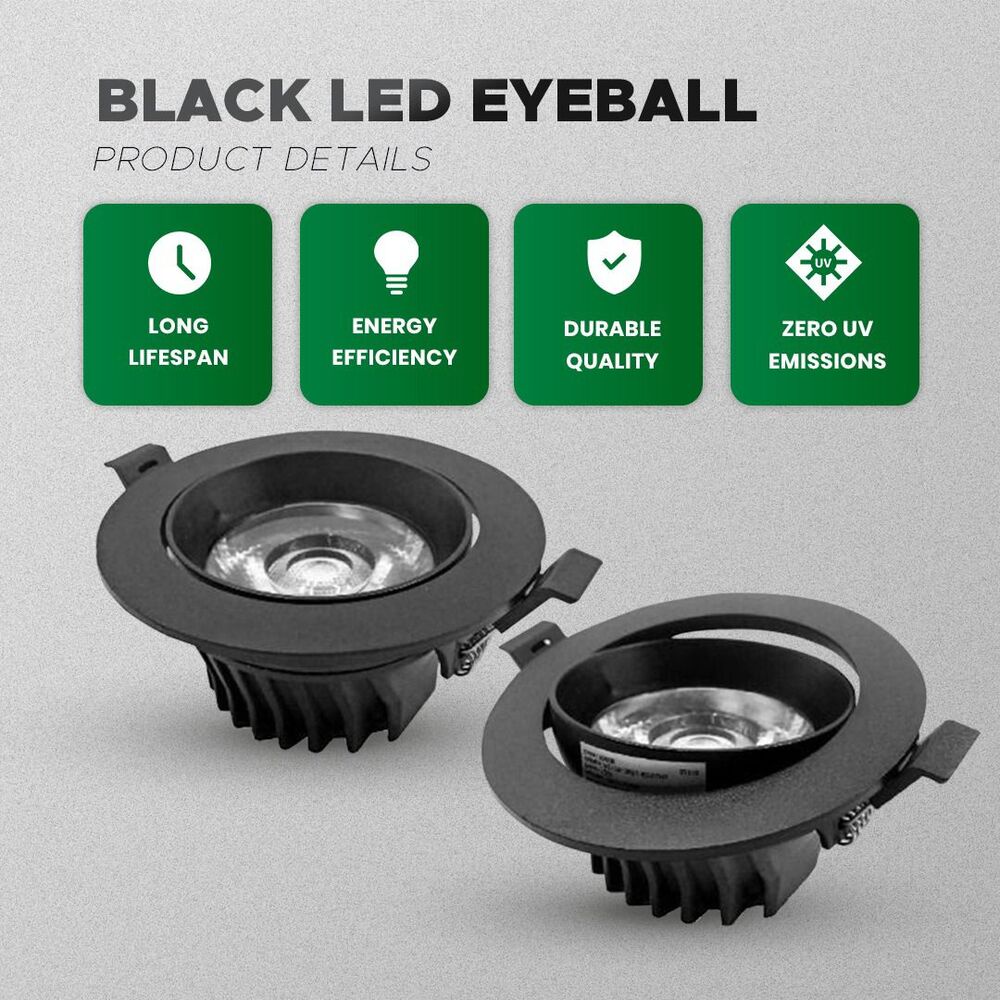 BLACK LED EYEBALL 5W/7W/12W BLACK/WHITE FRAME LED RECESSED SPOTLIGHT ...
