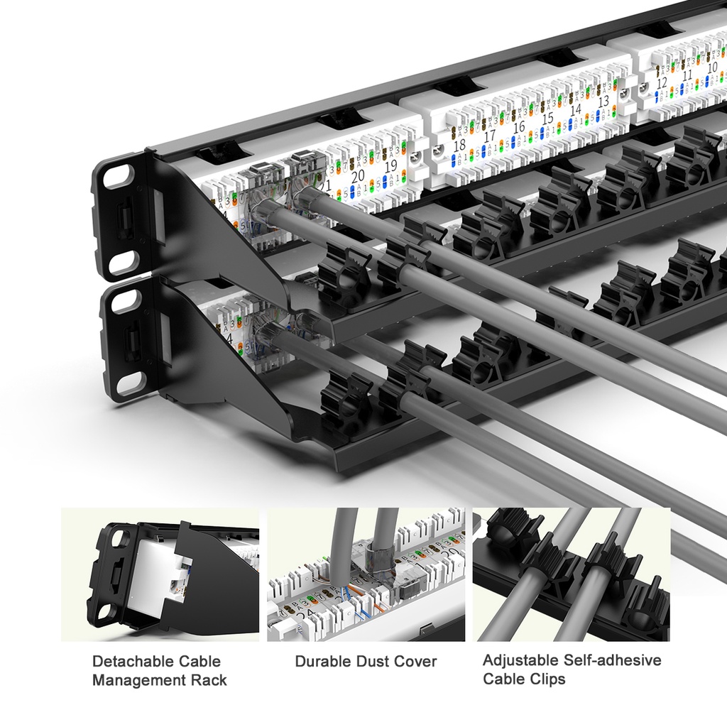 AMPCOM Patch Panel CAT5E/CAT6 1U/2U 24 Port/48 Port Rackmount or ...