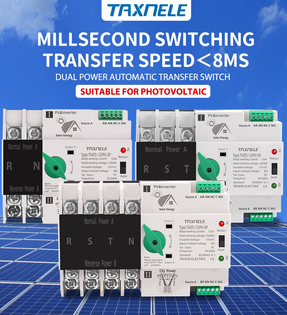2P 3P 4P Din Rail ATS PV Inverter Dual Power Automatic Transfer Switch ...