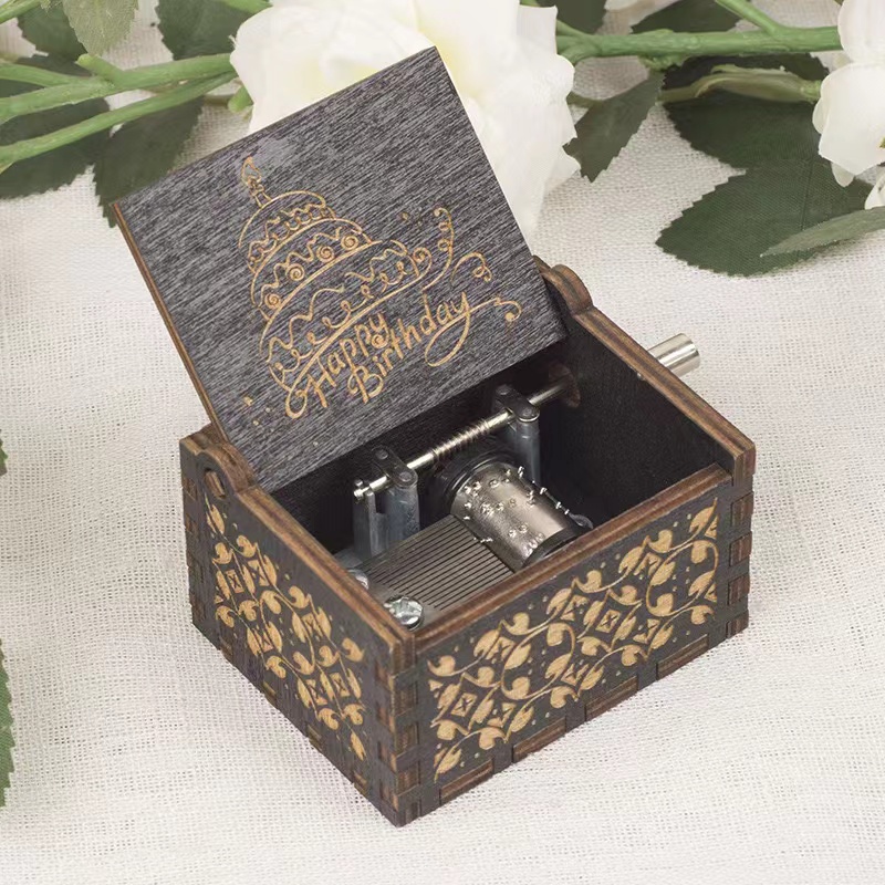 [Coisíní] Happy Birthday Music Box Octave Box Wooden Hand-cranked Retro ...