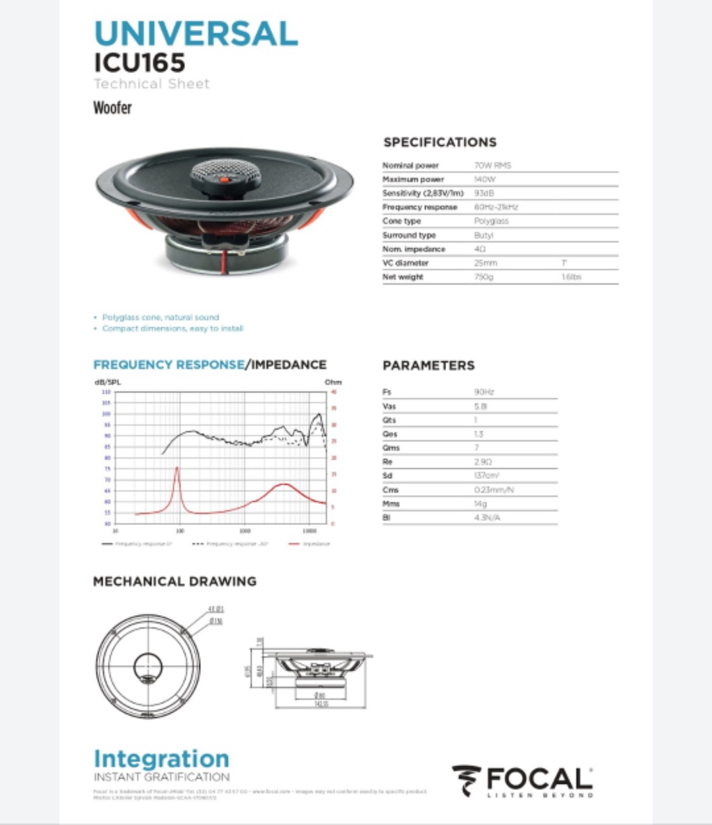 Focal 2-Way Coaxial Kit - 165mm Car Woofer ICU 165 2-Way 140W Max. Power Coaxial Car Speakers ...