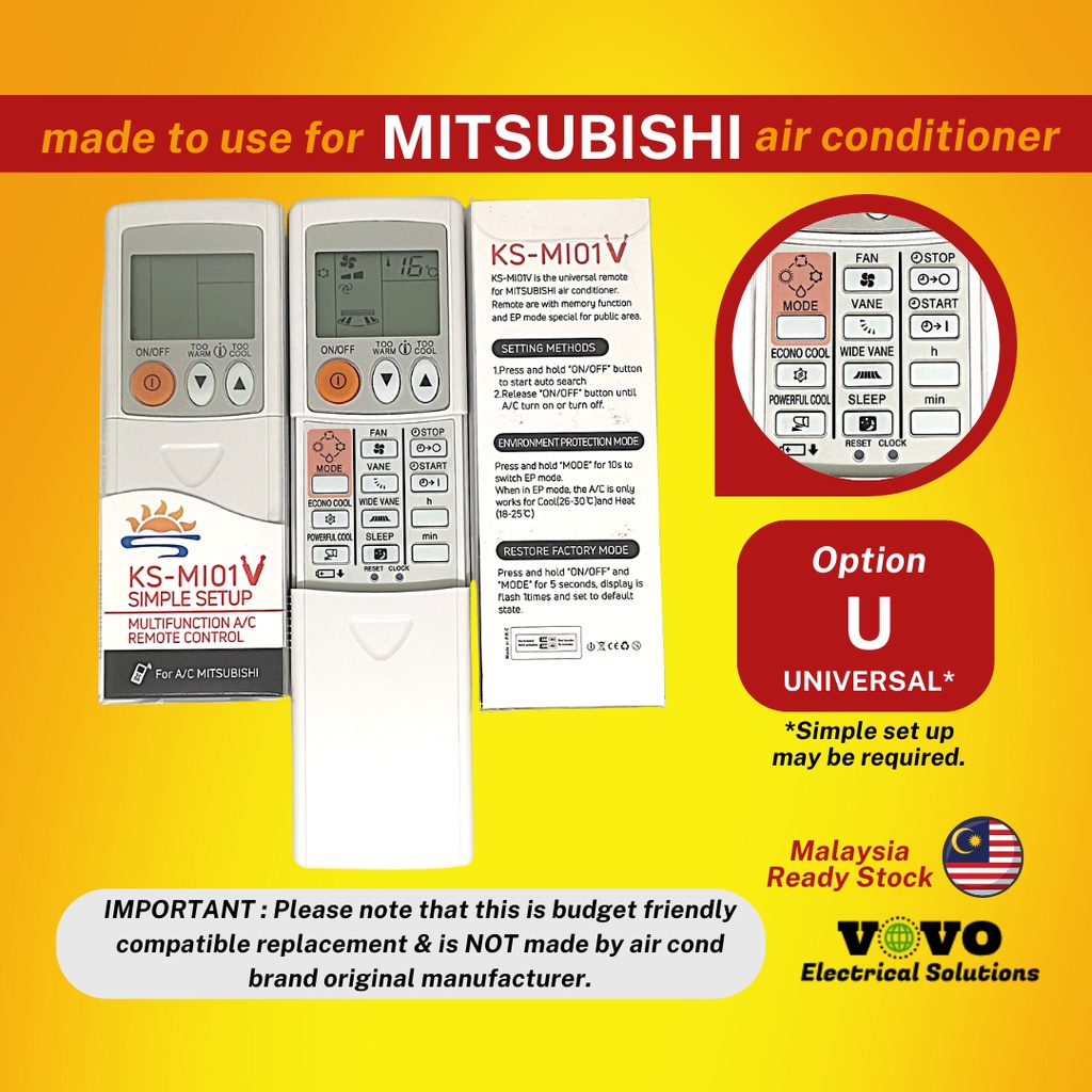 MITSUBISHI OEM Air Cond Replacement Remote Control [FOC Battery ...