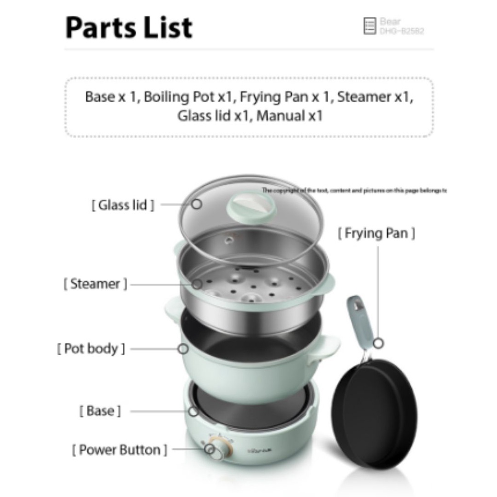 Bear BMC-G25L Electric Hot Pot Electric Boiling Pot Dormitory Multi ...