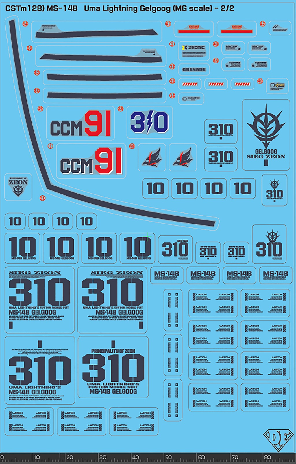 [EZ DECAL] CSTM128 MG 1/100 MS-14B YUMA LIGHTNING GELGOOG GUNDAM WATER ...