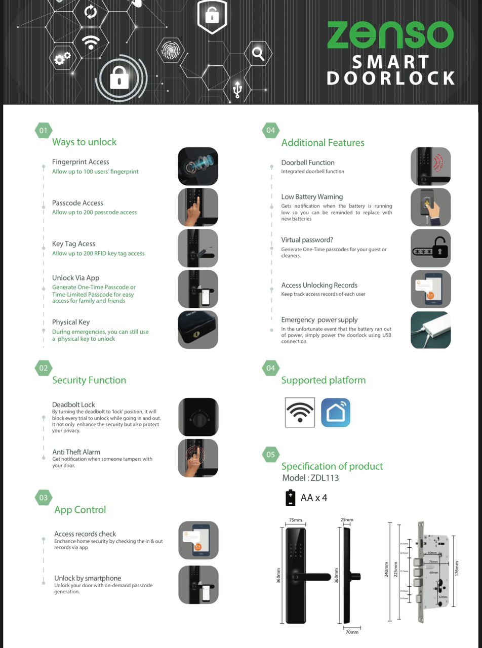 ZENSO Smart Face Door Lock Smart Digital Lock Password Fingerprint Key ...