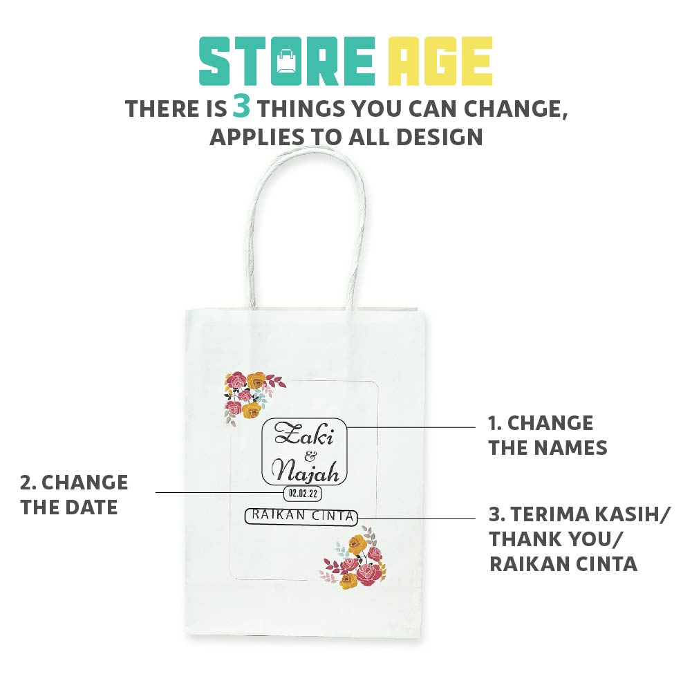 Store Age [100pcs] CETAK NAMA Paper Bag S Size Wedding Doorgift ...