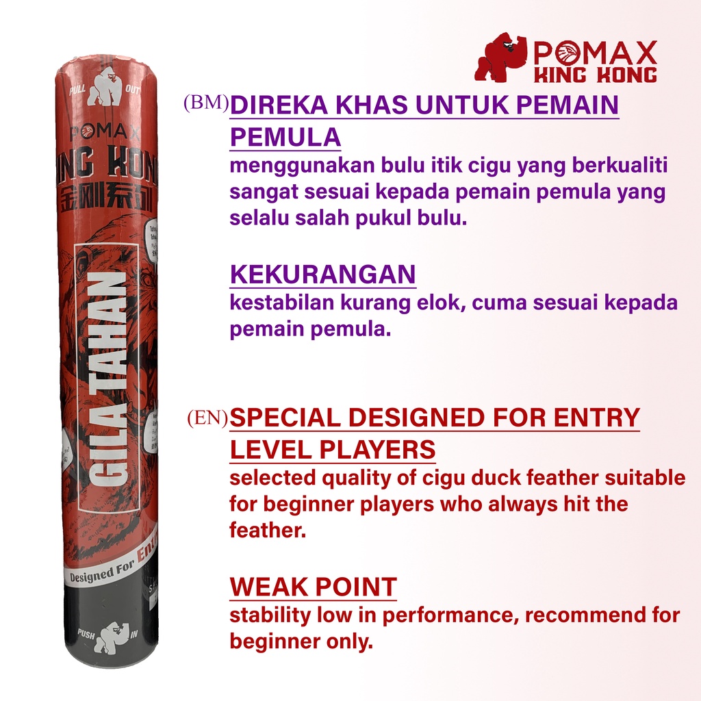 Pomax King Kong Gila Tahan Badminton Shuttlecock For Beginner Shuttle ...