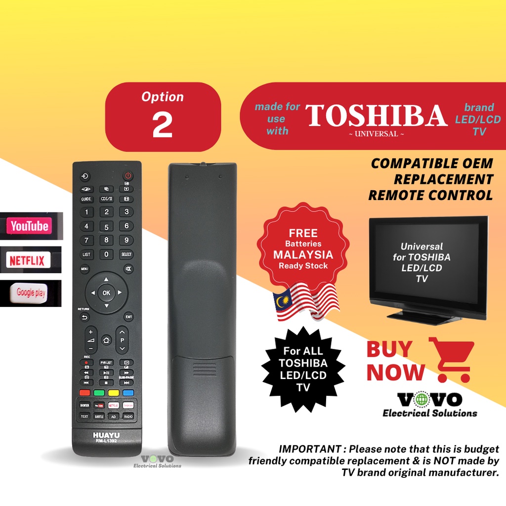 OEM Remote Control for TOSHIBA LCD LED TV Replacement Remote Control ...