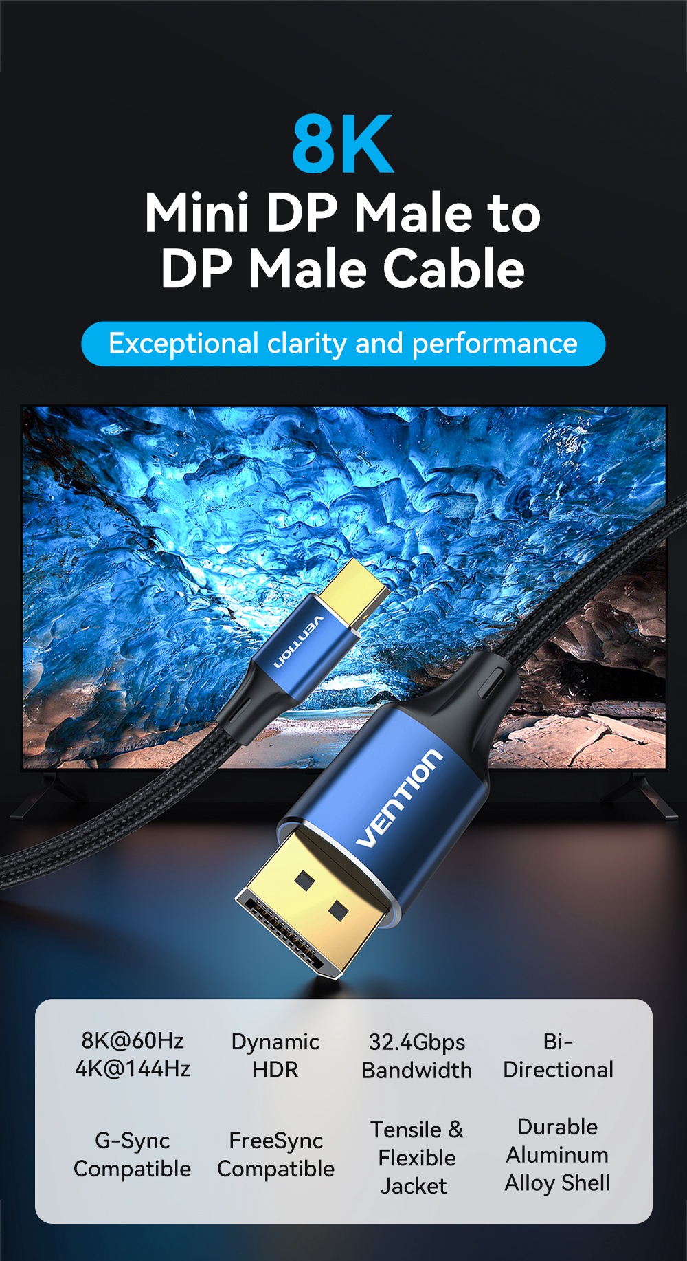 Vention Mini DP to DP 1.4 Cable 240Hz 8K 60Hz High Speed Mini ...