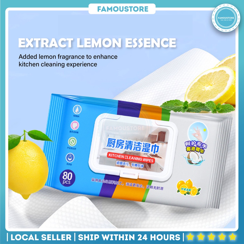 Kitchen Wipes 80PCS Disposable Kitchen Wet Tissue Cleaning Degreasing ...
