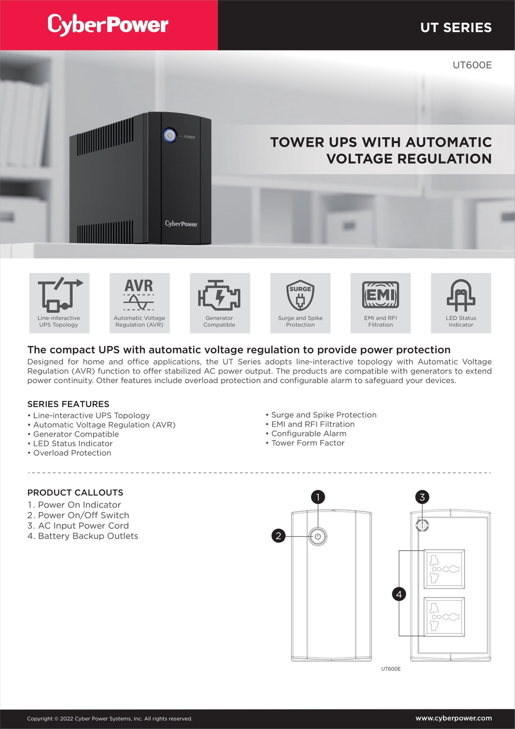 CyberPower UT600E-UN | 600VA Compact Tower UPS with Surge Protection ...