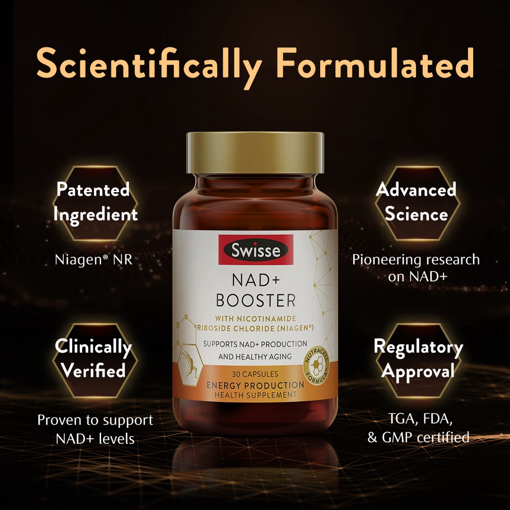 Swisse NAD+ Booster with Nicotinamide Riboside Chloride (NR, NIAGEN) 30 ...