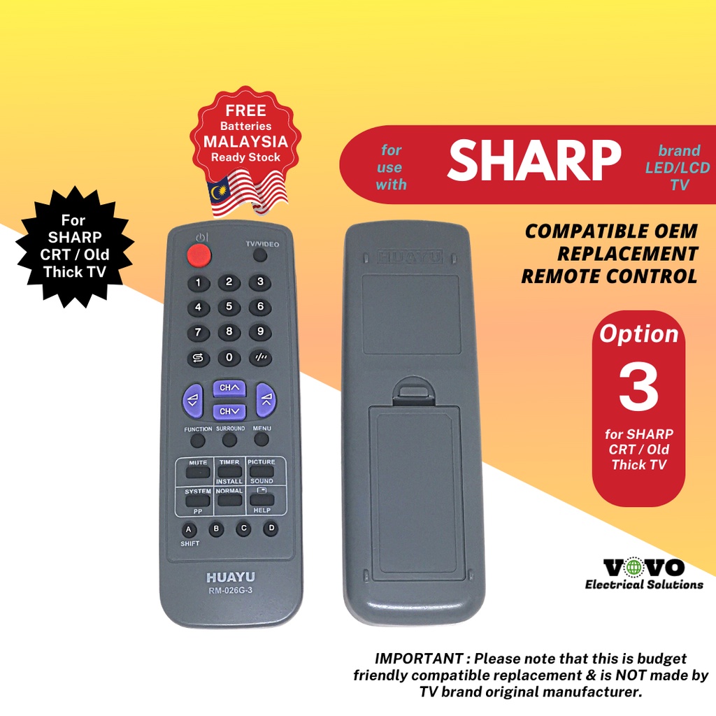 Universal SHARP TV LCD LED Plasma OEM Replacement Remote Control [FOC Battery] | Shopee Malaysia