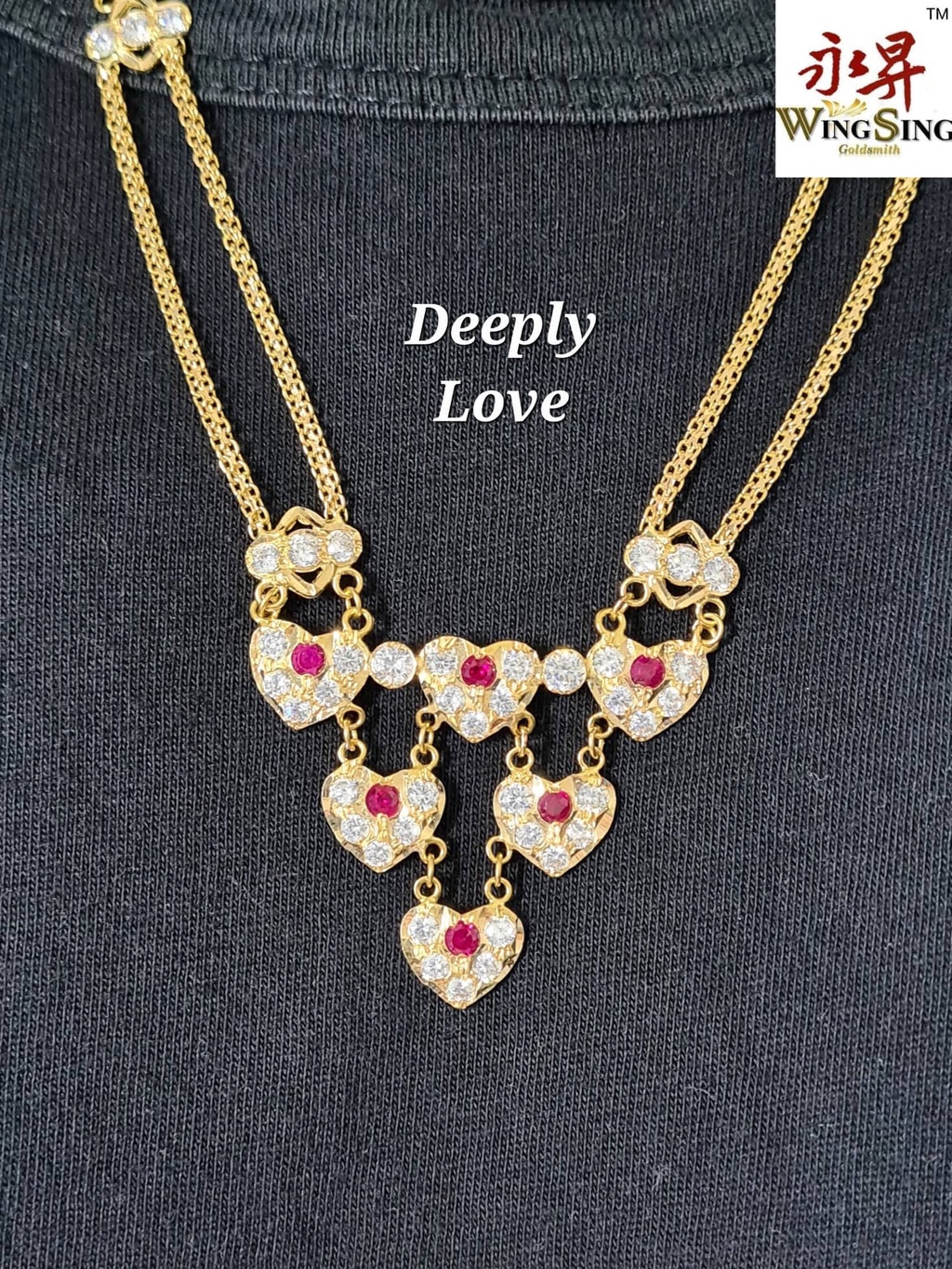 Wing Sing 916 Gold Deeply Love Short Sakura Chain / Rantai Leher Emas ...